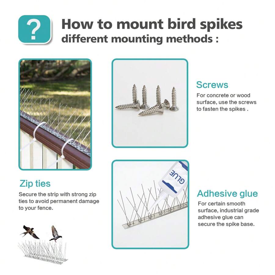 Bird Spikes With Stainless Steel Base, Bird Repellent Spikes Arrow ...