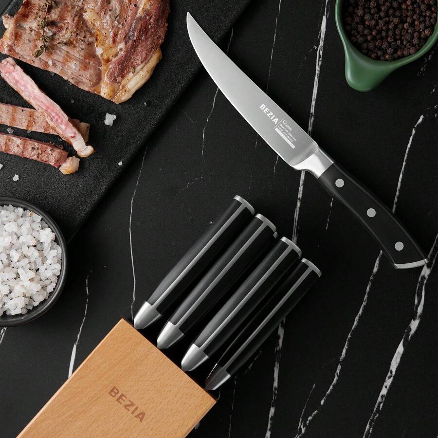 8 Pieces Steak Knives Set With Block, Non Serrated Steak Knife Set Of 8 ...