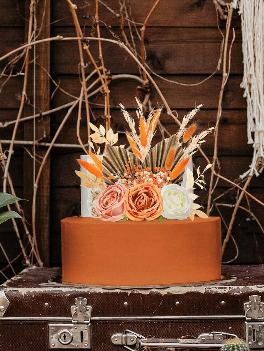 28Pcs Boho Cake Toppers, Vintage Artificial Rose Leaf Cake Toppers Set ...