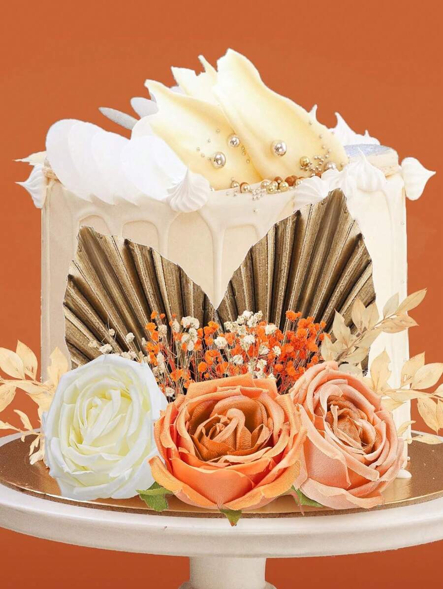 28Pcs Boho Cake Toppers, Vintage Artificial Rose Leaf Cake Toppers Set ...