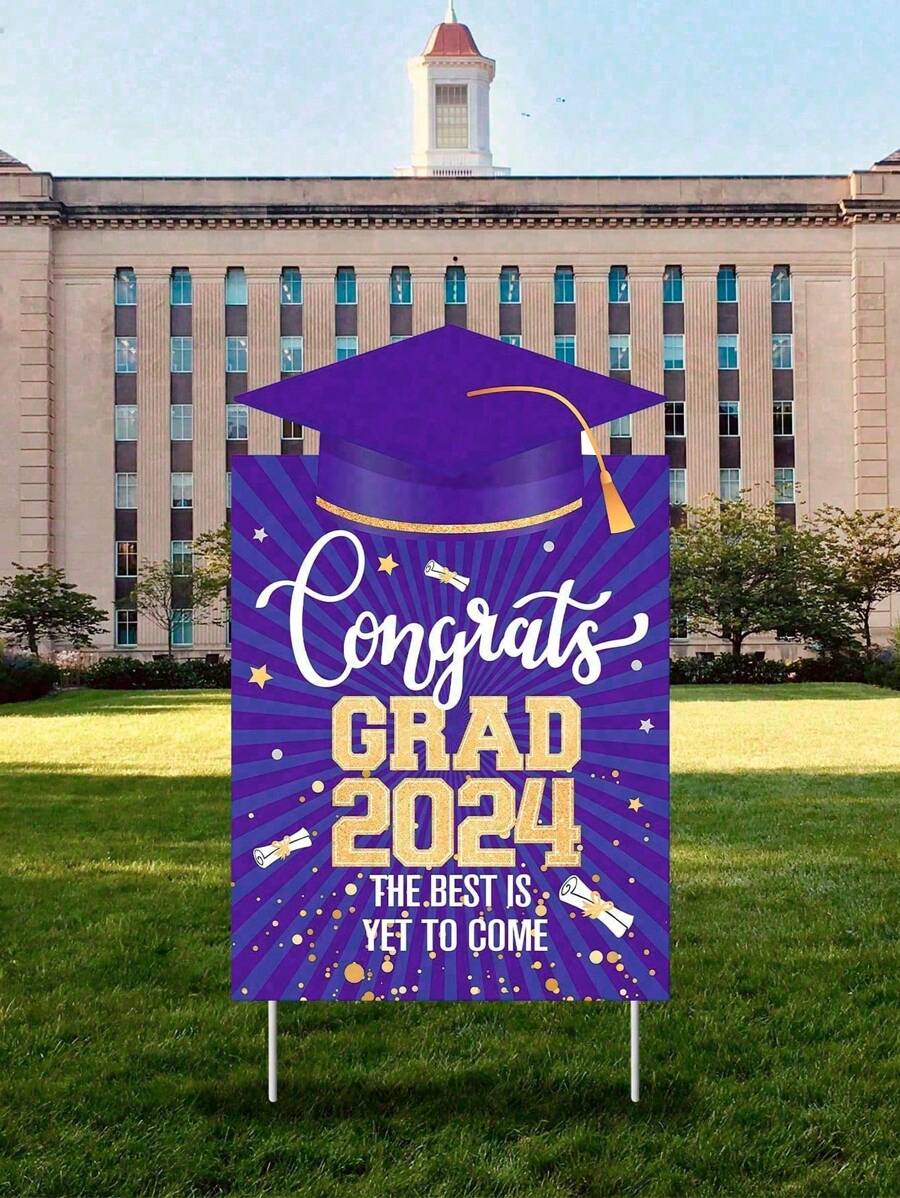 1pc With Ground Insert 2024 Graduation Yard Sign Blue Congrats 2024 ...