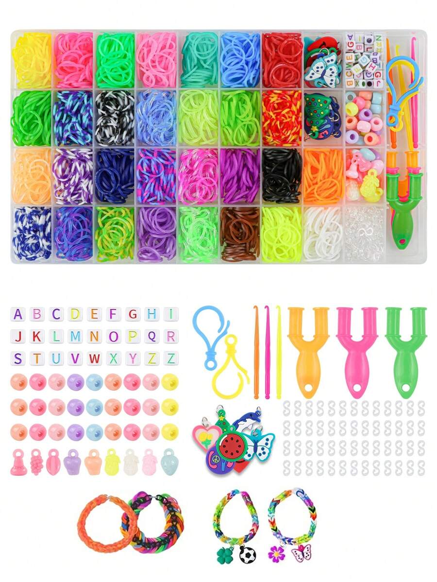 1 Box Of Random Style/Color Rubber Band Bracelet Set, Rubber Band ...