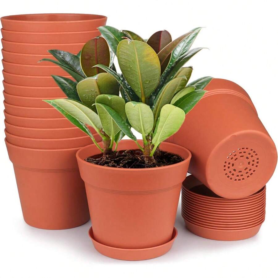 Pots For Plants, 15 Pack 6 Inch Plastic Planters With Multiple Drainage ...