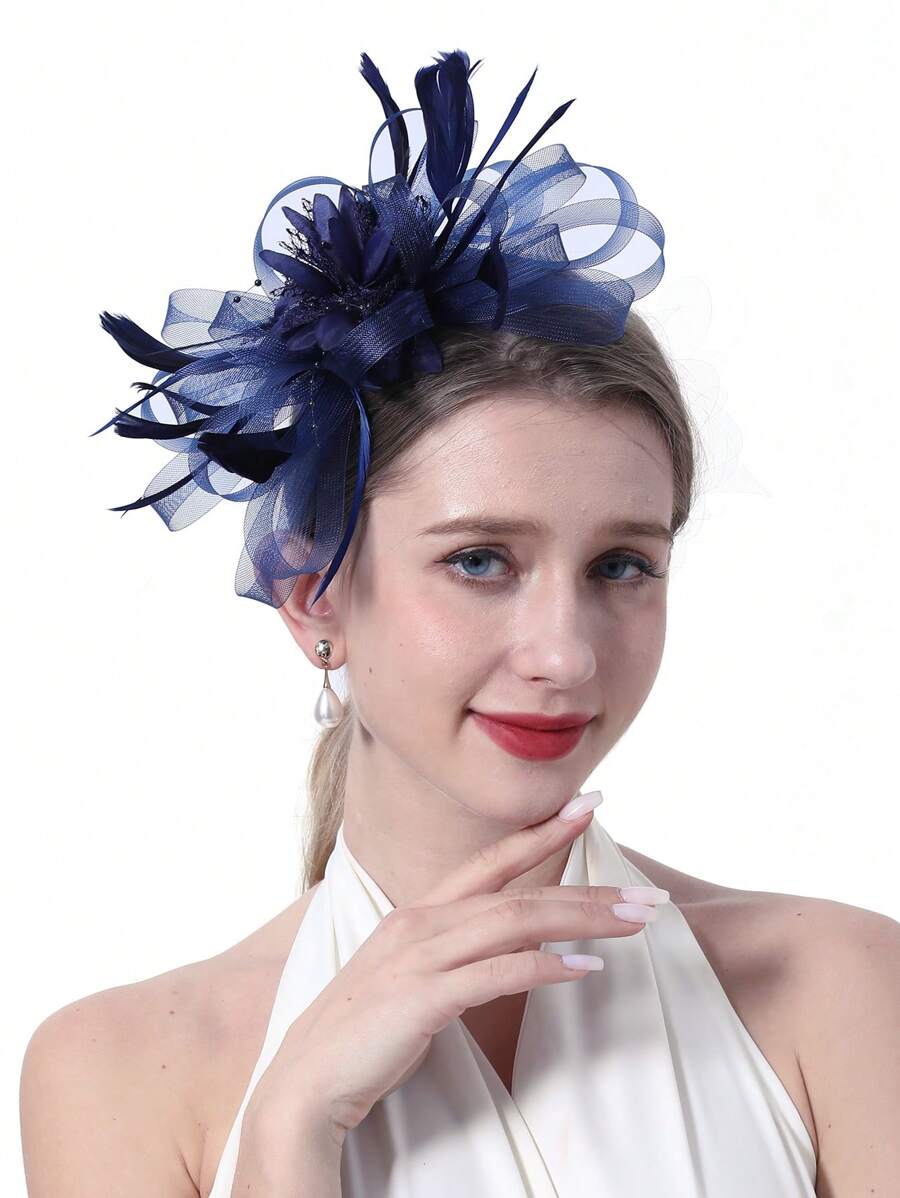 1pc White Feather Fascinator Hat Suitable For Races, Birthday Parties ...