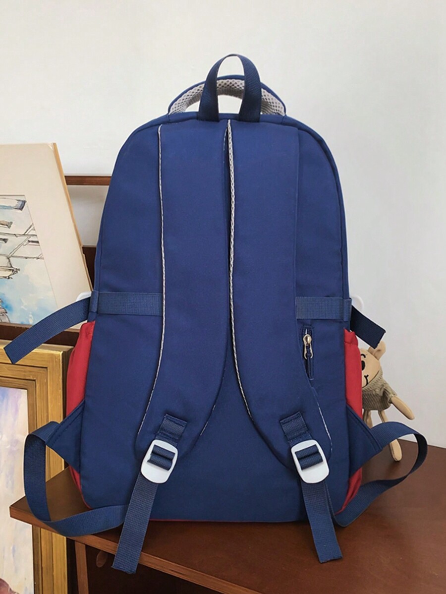 Men's Four Seasons Nylon Multi-Pocket Backpack Color-Blocked Letter ...