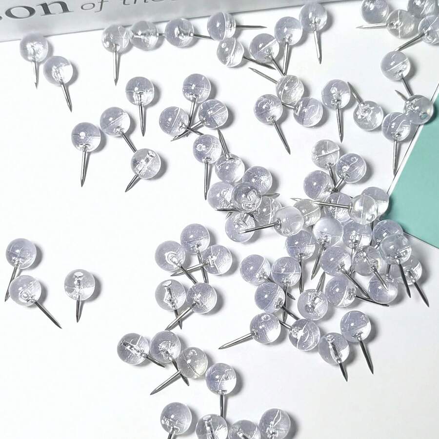 50pcs Transparent Round Head Push Pins Standard Thumbtacks For School ...