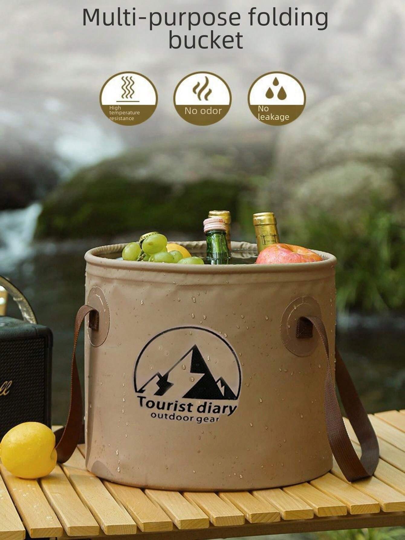 1 pieza Cubo de agua plegable portátil con capacidad grande de 10L color caqui, herramienta ...