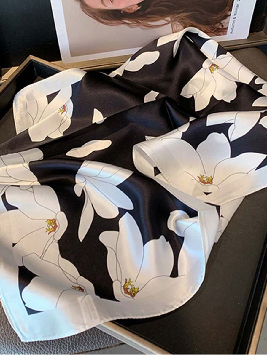 1pc 100% Silk Small Square Scarf, Floral Print Women's Spring/Summer ...