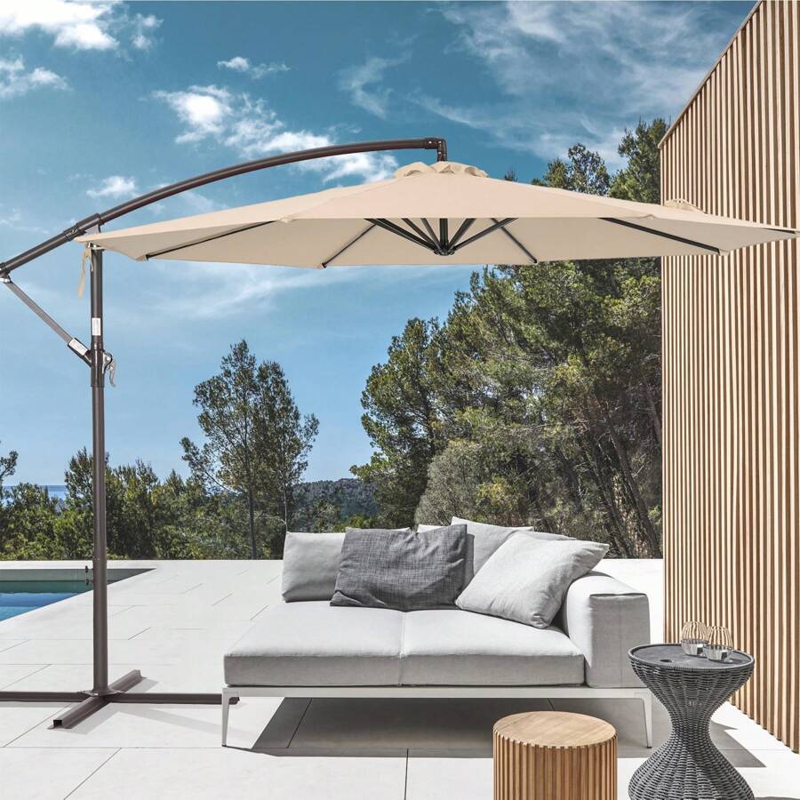 Aok Garden 10FT Cantilever Umbrella, Round Canopy, Steel Pole And Ribs ...