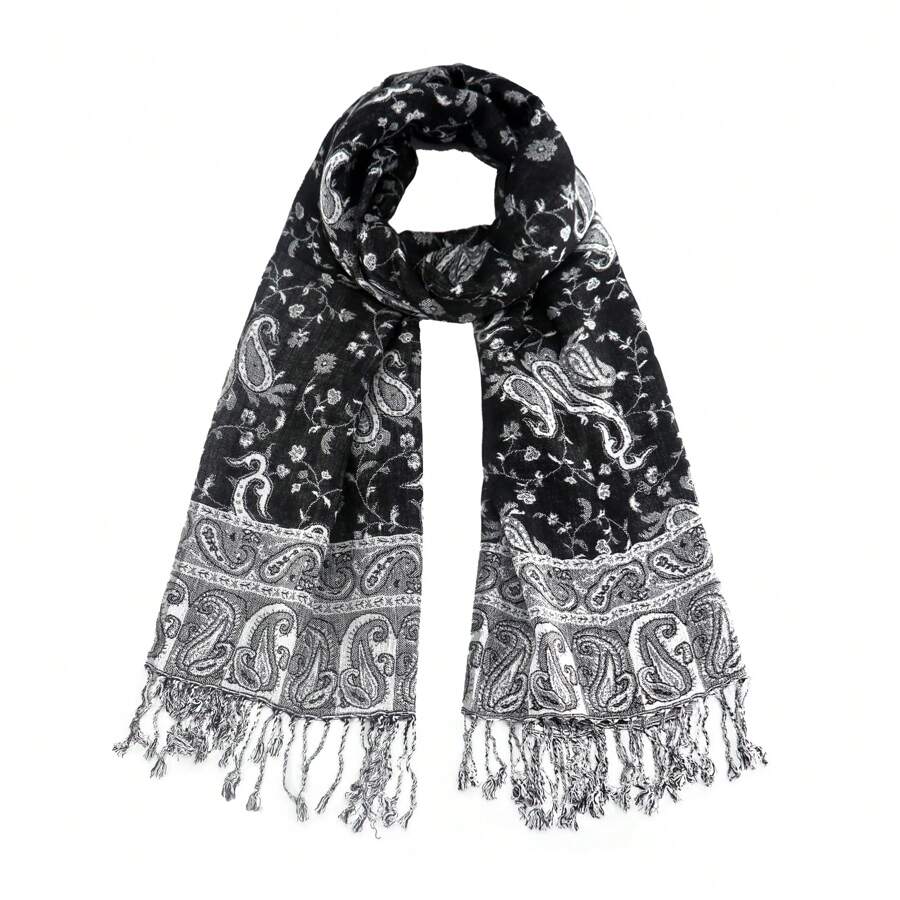 Two Tone Silky Paisley Pashmina Shawl Scarf,Soft Women's Rave Jacquard ...