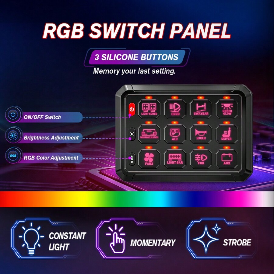 RGB 12 Gang APP Swith Panel 12V 24V LED On-Off Switch Panel LED Light ...
