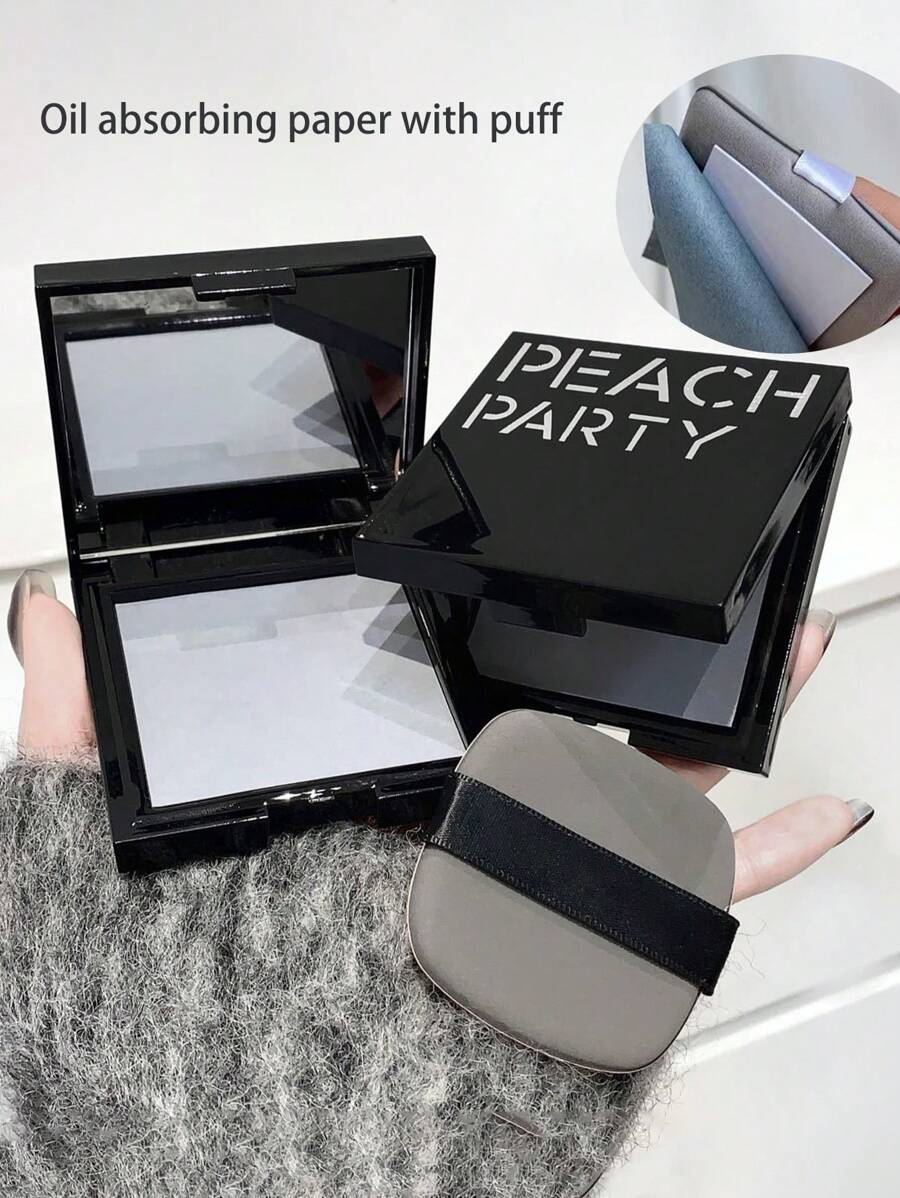 100 Sheets Oil Absorbing Film With Mirror & Powder Puff, 3-In-1 Set For ...