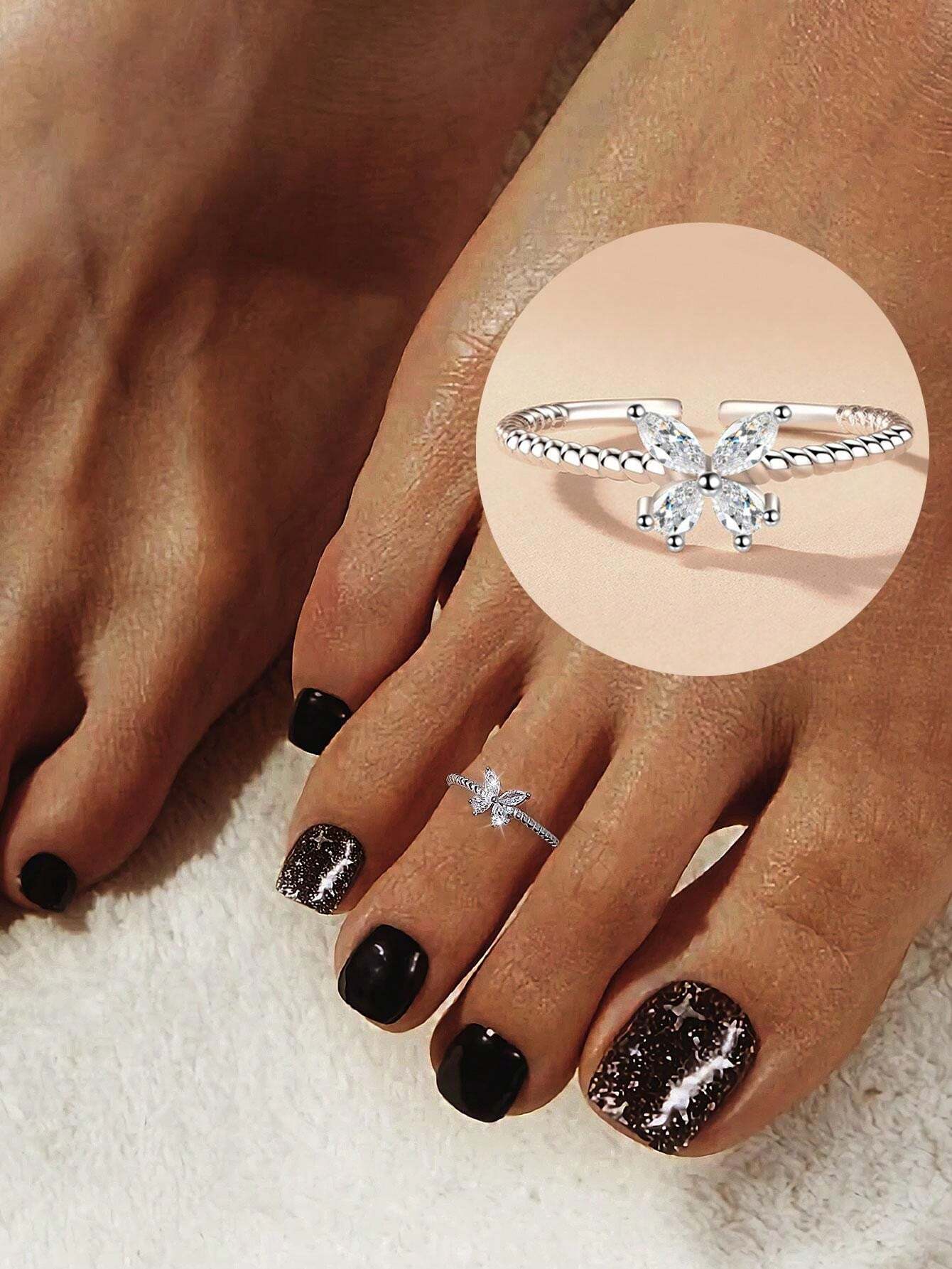 S925 Sterling Silver Dainty Butterfly Expandable Open Cuff Feet Rings ...