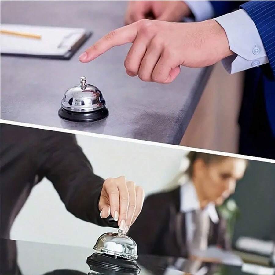 1pc Silver Desktop Bell Metal Silver Bell Hotel Front Desk Bell Can Be ...