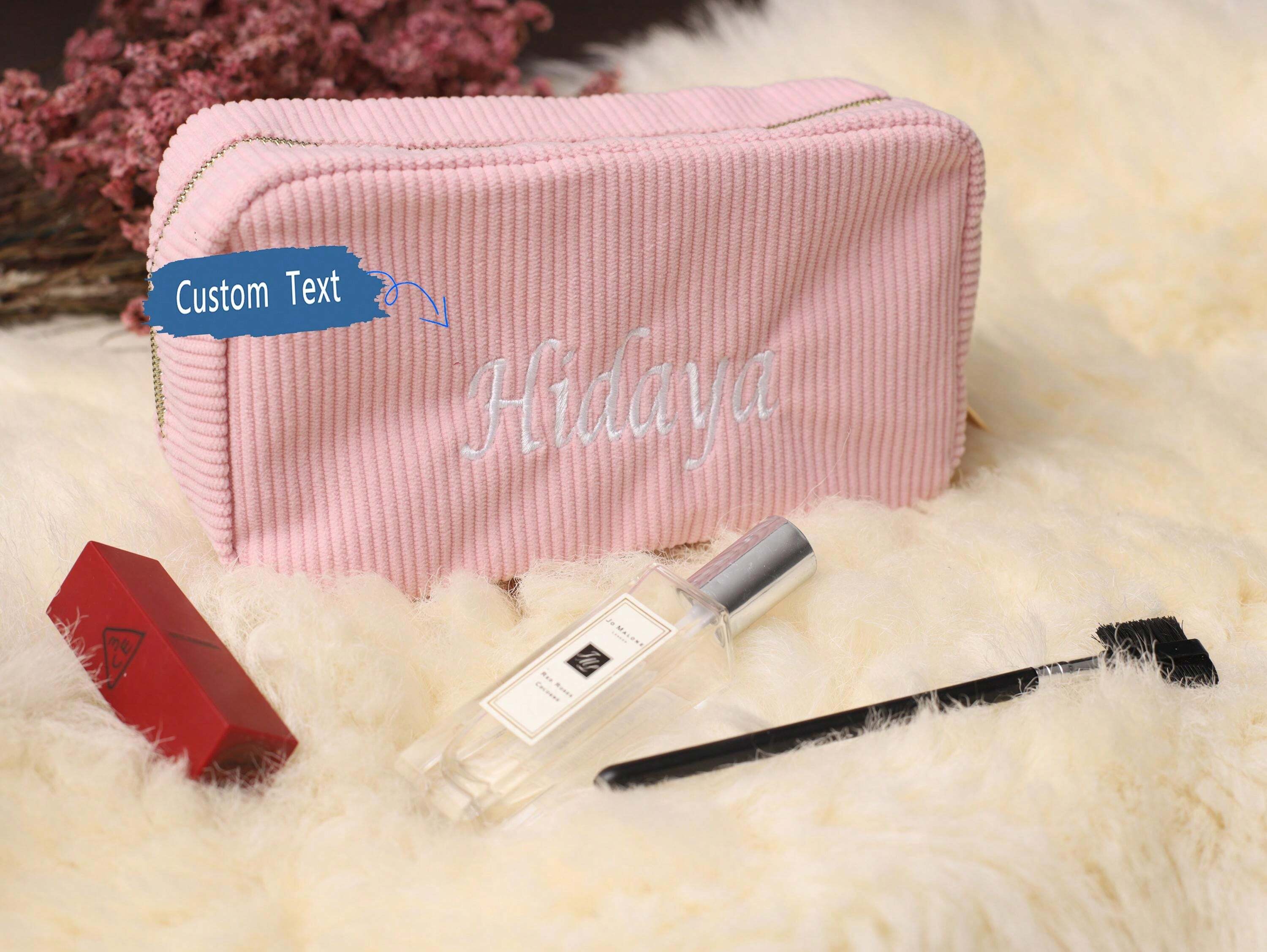 Custom Embroidered Corduroy Makeup Bag Personalized Bridesmaid Gift ...