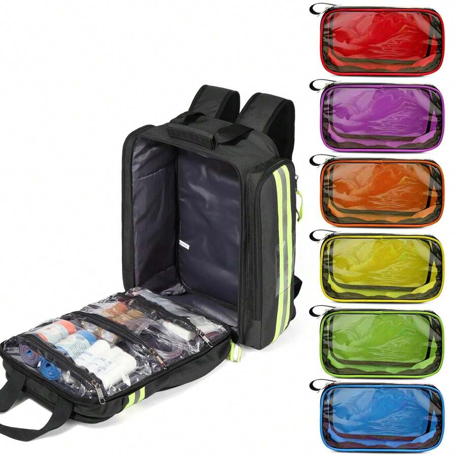 First Aid Backpack Empty, Medical Bag With 6 Pouches, Emergency ...