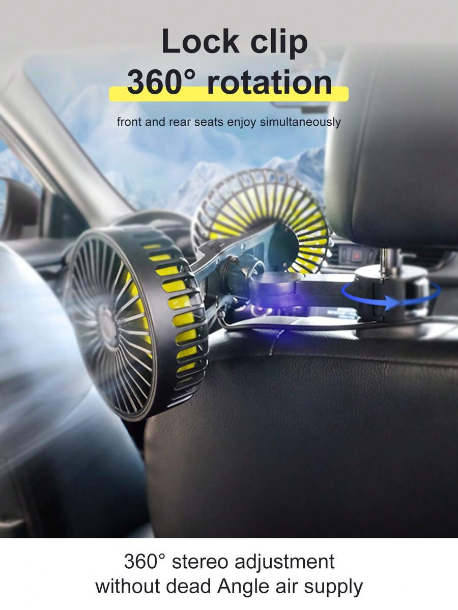 Car Fan, Cooling Car Fan, Dual Head Rear Seat Cooling Fan, 360 Degree ...
