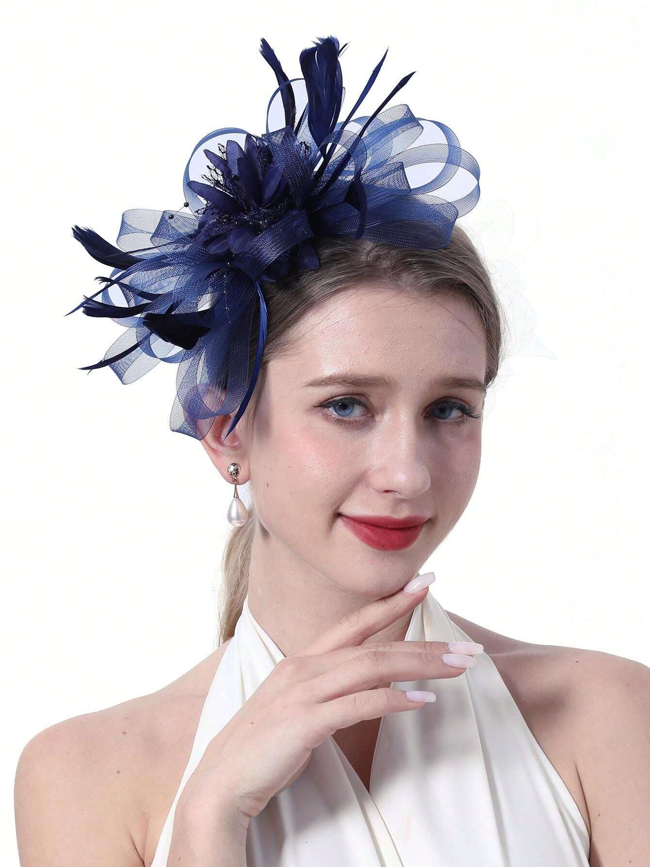 1pc White Feather Fascinator Hat Suitable For Races, Birthday Parties ...