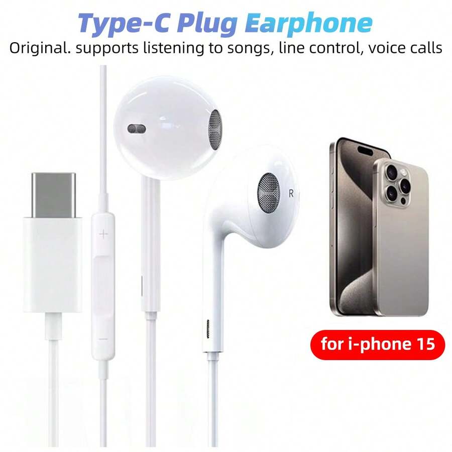 USB-C Earphone Earbuds Stereo Bass Earpiece With Microphone In-Ear ...