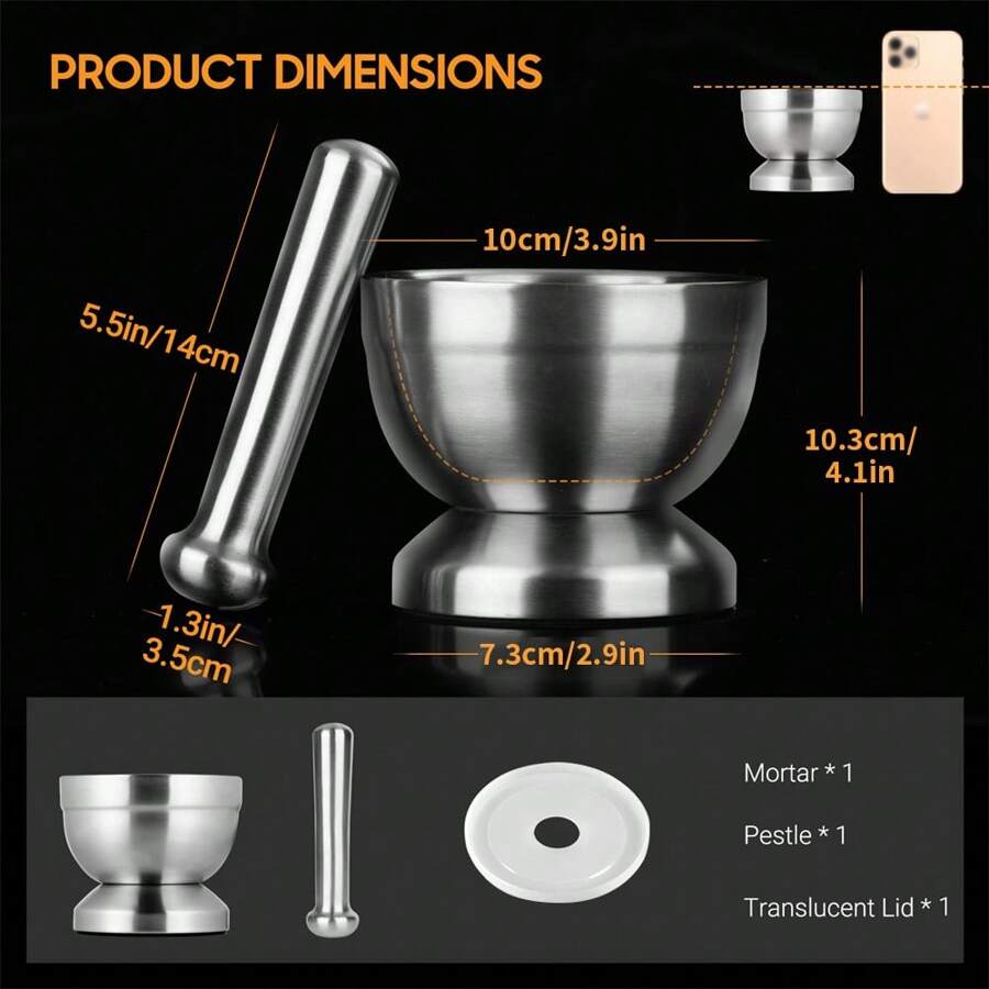 1Set, Stainless Steel Garlic Mortar & Pestle Set - Manual Garlic Masher ...