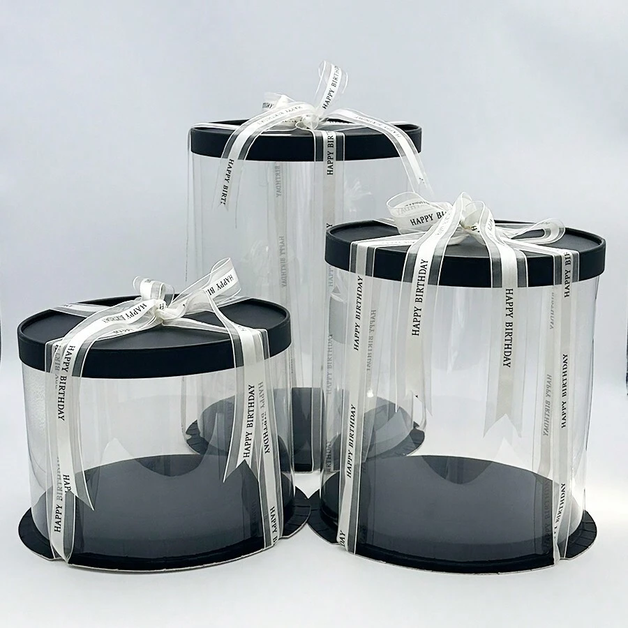 Transparent Birthday Cake Box With White Letter Ribbon For 10-Inch ...