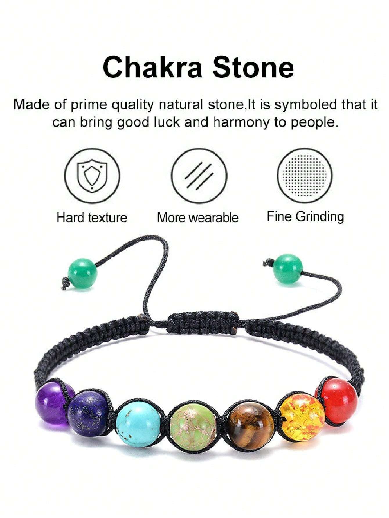 1pc Natural Turquoise Agate Colorful Stone Braided Bracelet For Energy Balance And Yoga Practice ...