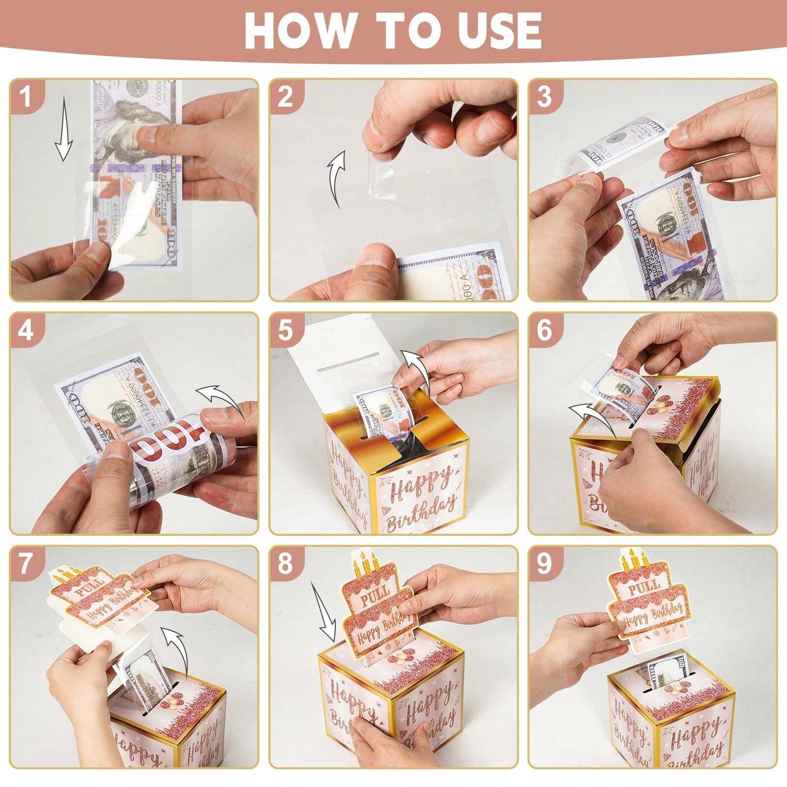 Birthday Money Box For Cash Gift Pull, With DIY Stickers, Happy ...