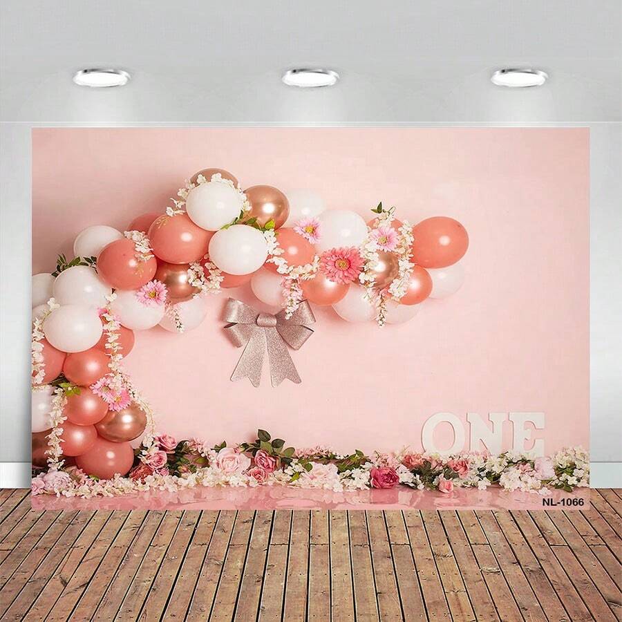 Birthday Photography Cake Smash Backdrops 1st Elephant Balloons Flowers ...