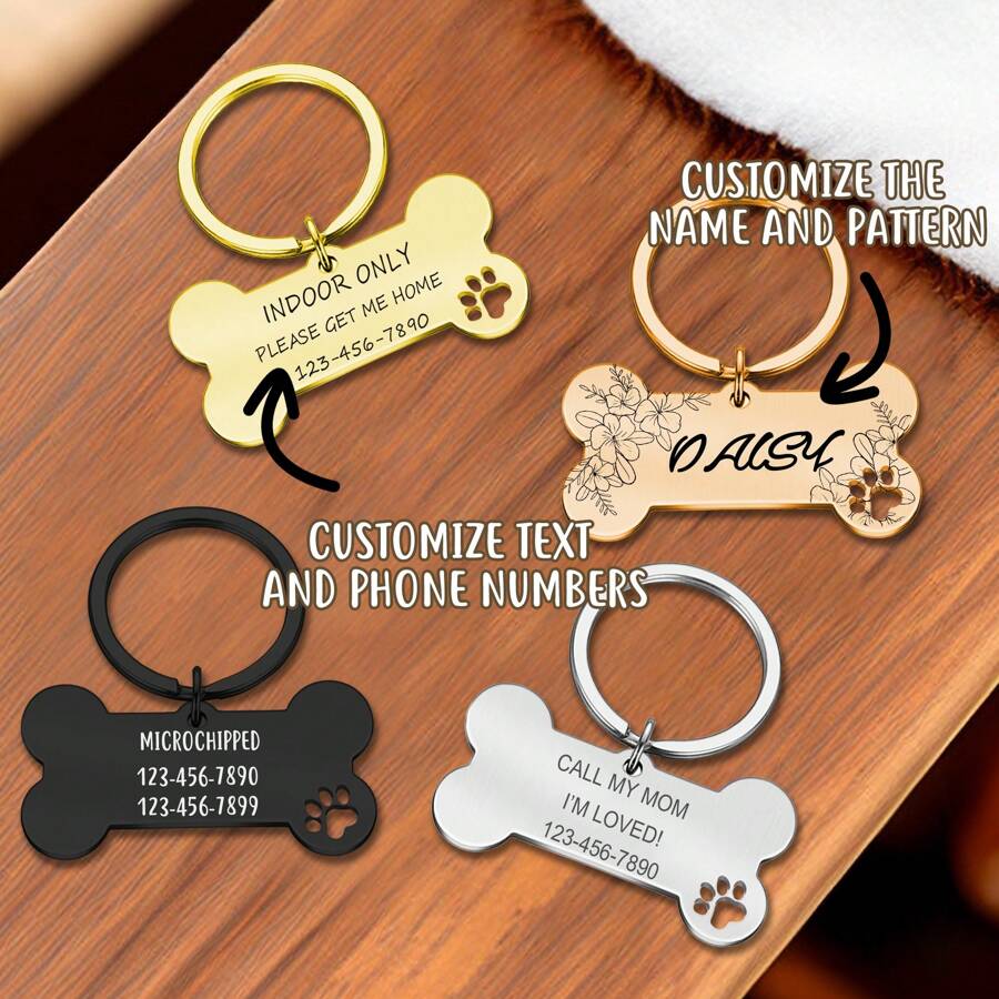 Bone Personalized Dog Tags - Double Sided Engraved Pet Name Tags For ...