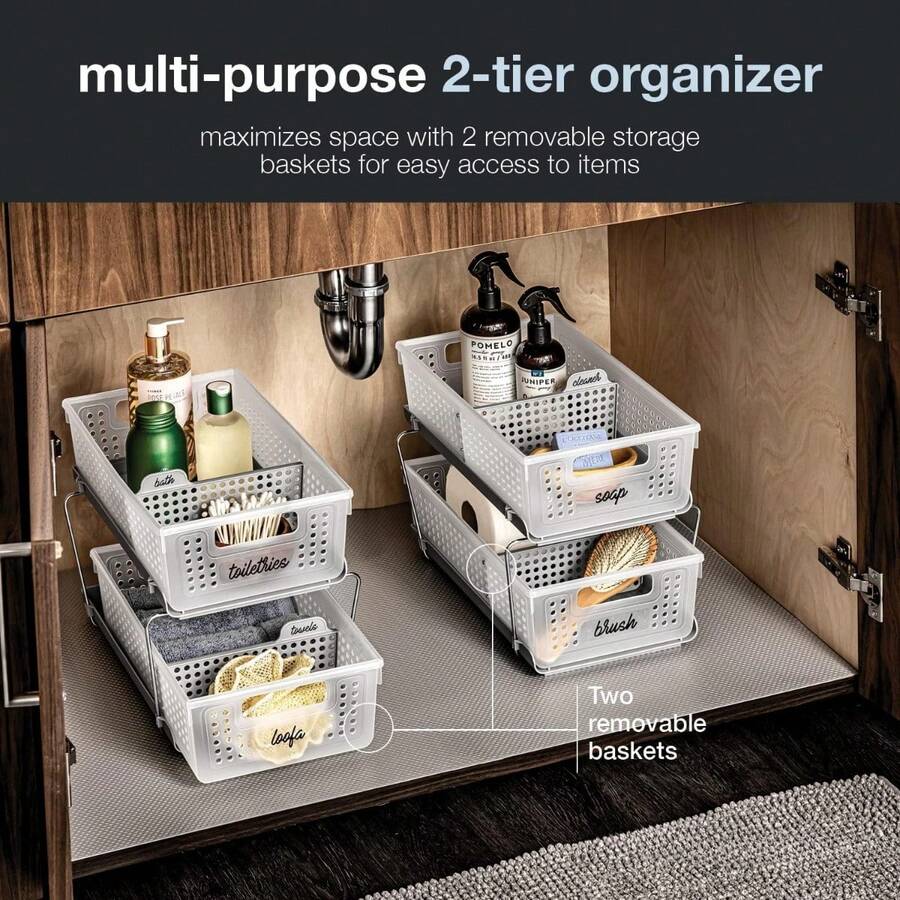 2-Tier Plastic Multipurpose Organizer With Divided Slide-Out Storage ...