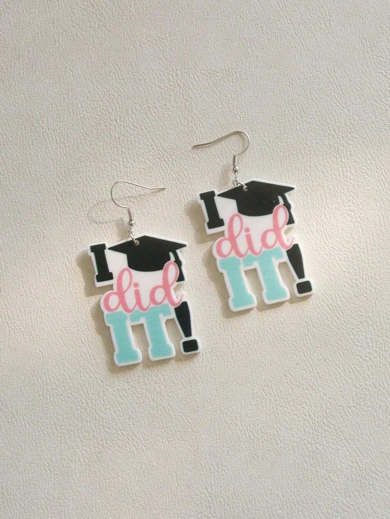 1pair Hot Selling Acrylic Graduation Student Earrings Featuring Cute ...