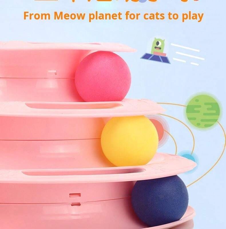 Pet Cat Toy 3-Layered Cat Turntable With Ball Interactive Puzzle Track ...