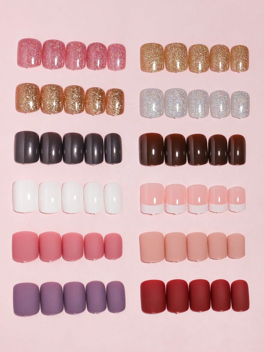 12Packs(288pcs)Mixed 4 Glitter Nails With UV Coating,4 Matte Nails, 3 ...