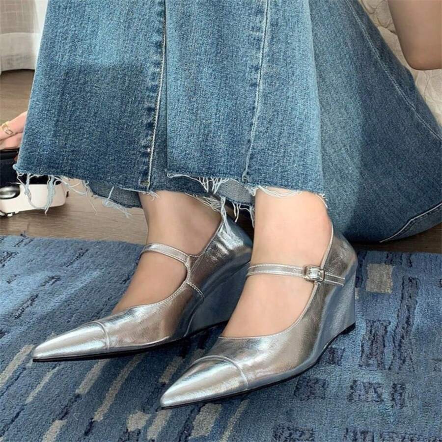 Sapatos Mary Janes com salto plataforma para mulheres, bico fino e ...