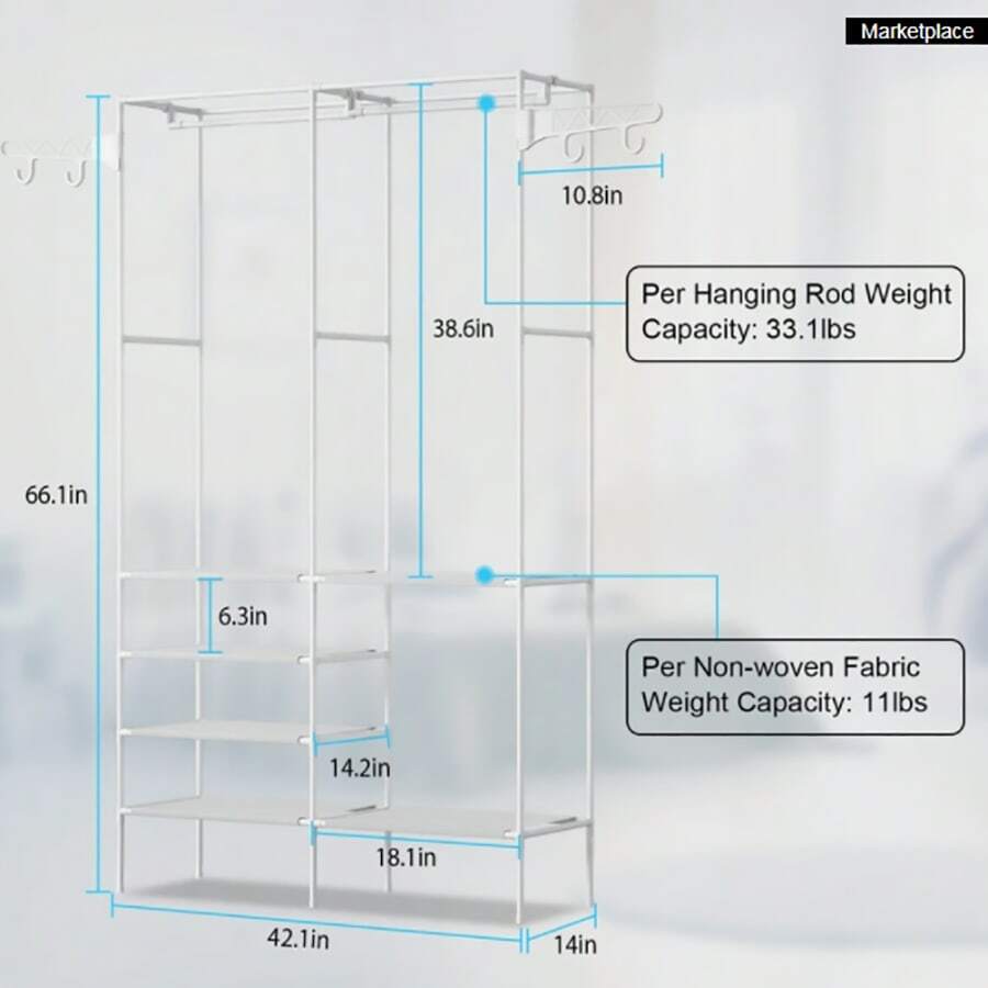 1pc Easy-To-Assemble Steel Pipe Wardrobe With Clothes Hanger And ...