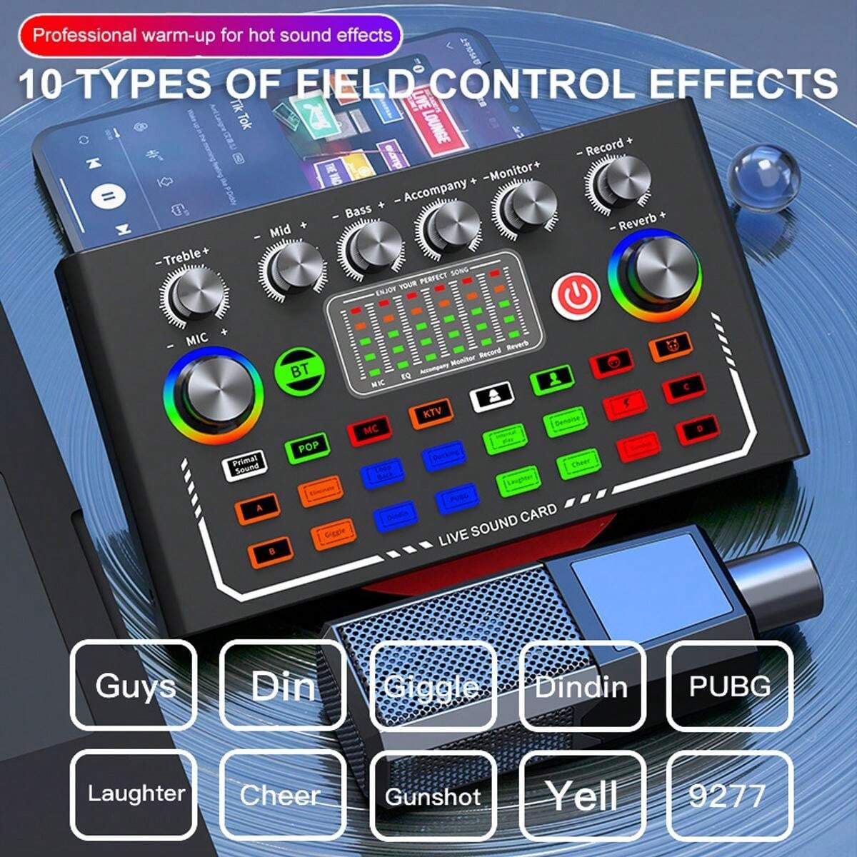 F009 Live Sound Card DJ Device Wireless Bluetooth Connection Sound Card Equipment With RGB Light ...