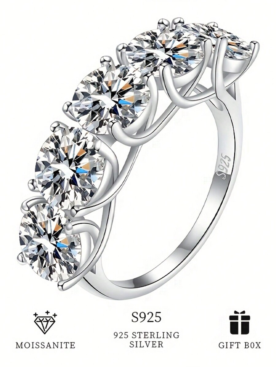 925 เงิน Moissanite สามแถวเพชรเงินสเตอร์ลิงดีลักซ์หมั้นแหวนแฟชั่นพร้อม ...