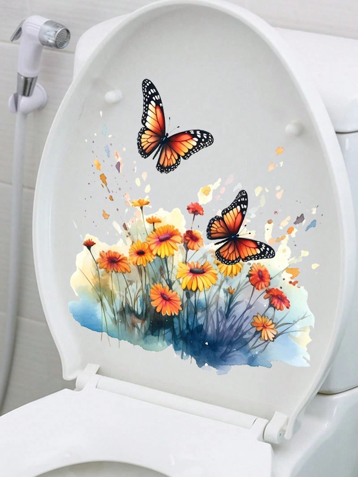 1pc kleurrijke vlinder en bloem toiletsticker zelfklevend behang voor ...