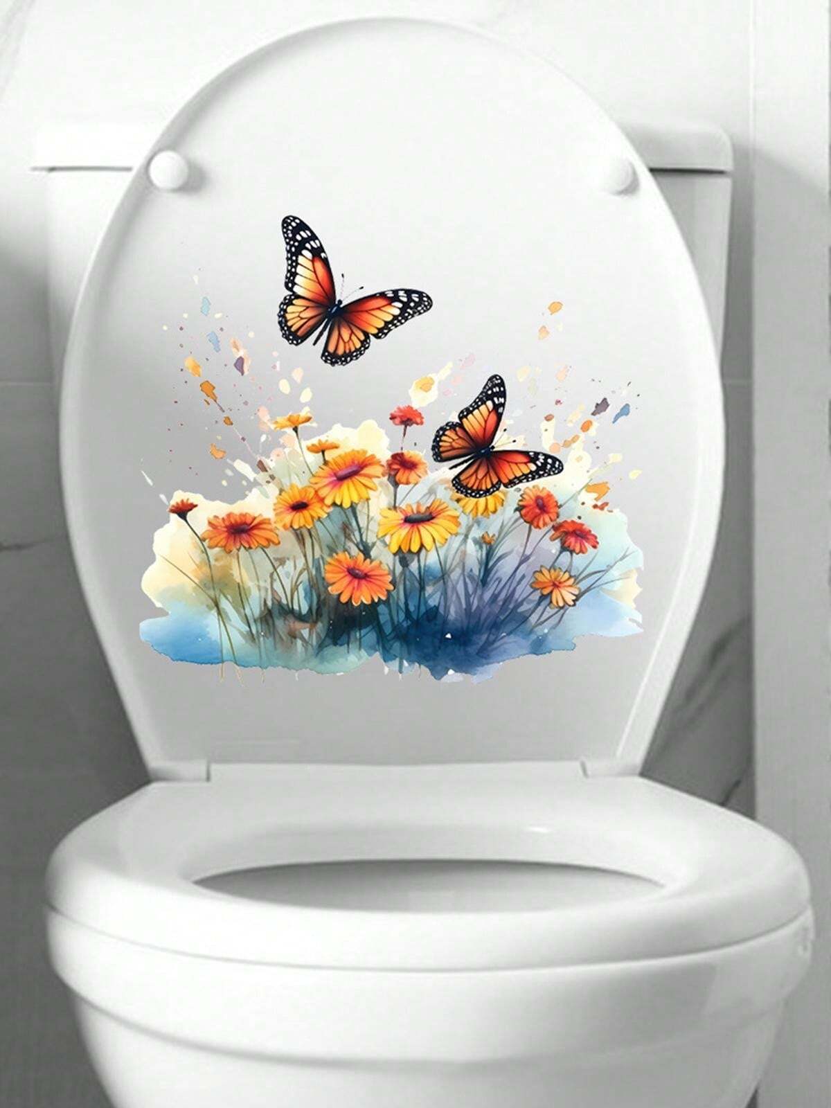 1pc kleurrijke vlinder en bloem toiletsticker zelfklevend behang voor ...