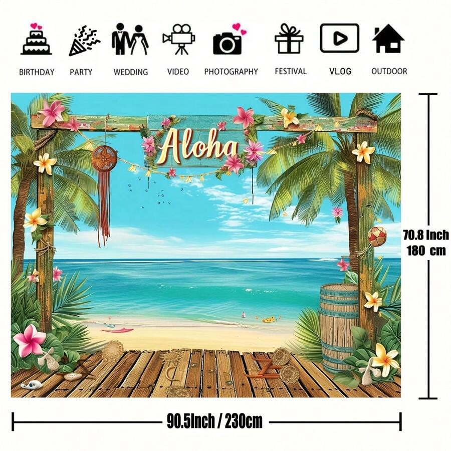 1pc, Hawaiian Aloha Background Luau Grass Table Skirt Set Party ...