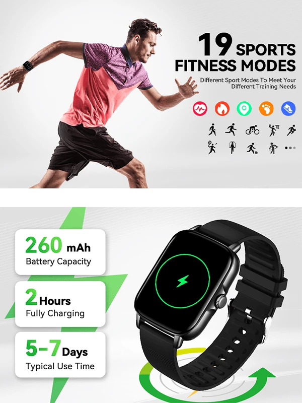 Smart Watch For Men Dam, 1,69" HD-skärm (Ring/Svara samtal) Kompatibel ...