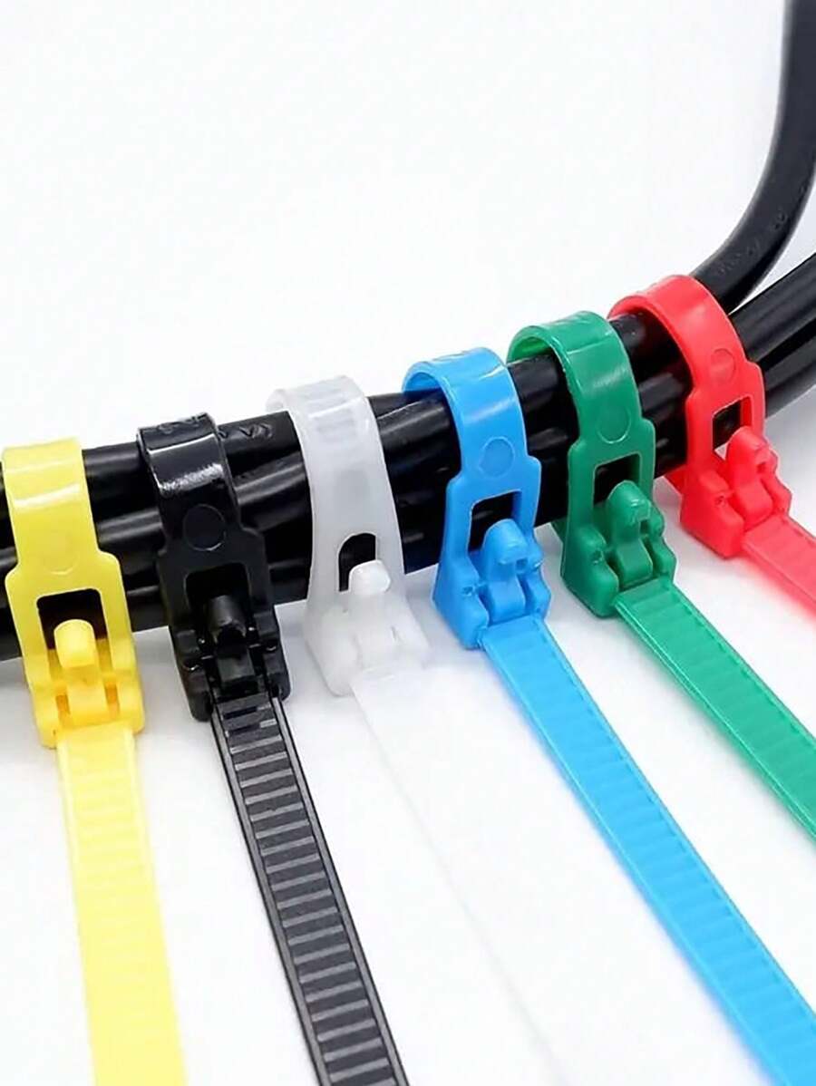 100pcs Colorful Hook And Loop Nylon Cable Ties, Black And White ...