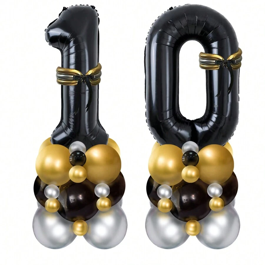 26pcs Black 40-Inch (About 101.6cm) Giant 0-9 Latex Balloon Set With ...