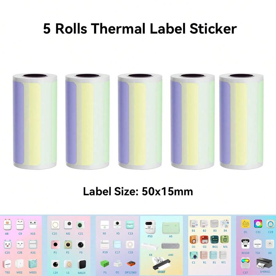 5 Pcs Self Adhesive Thermal Paper, 15mm Color Label Mini Printer ...