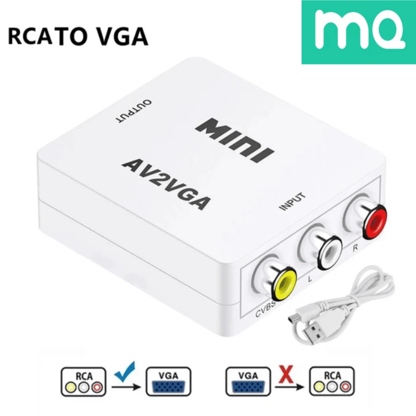 1080P Mini AV RCA CVBS To VGA Video Converter With 3.5mm Audio Supports ...
