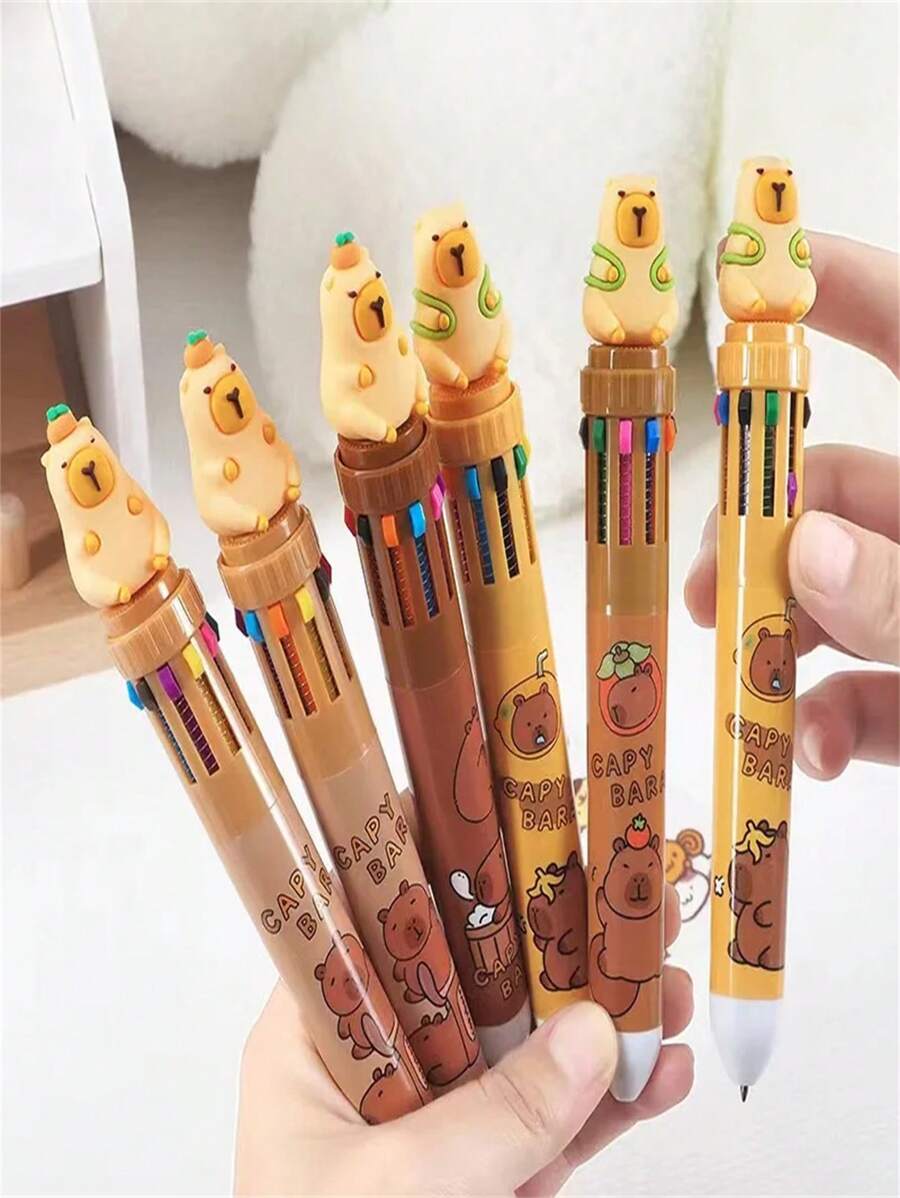 6Pcs Random Capybara Cartoon Power 10 Colors Chunky Ballpoint Pen ...