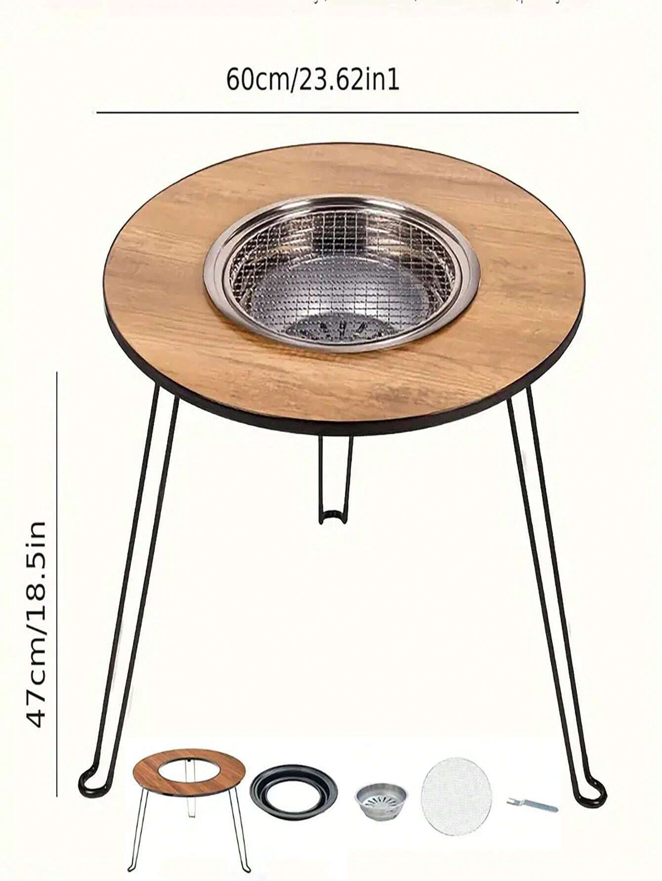 Round Large Dining Table Foldable Party Table With Charcoal Grill And ...