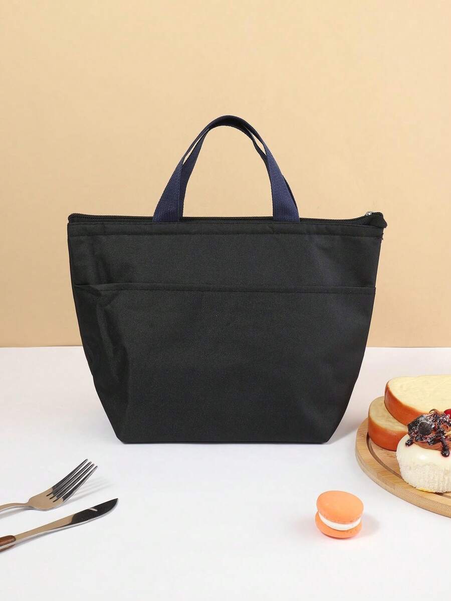 1pc Black Simple Thick Portable Student Lunch Bag | SHEIN UK