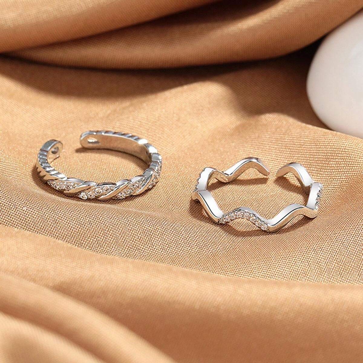 1pc Sweet & Cool Simple Diamond Inlaid Twisted Wave Pattern Ring For ...