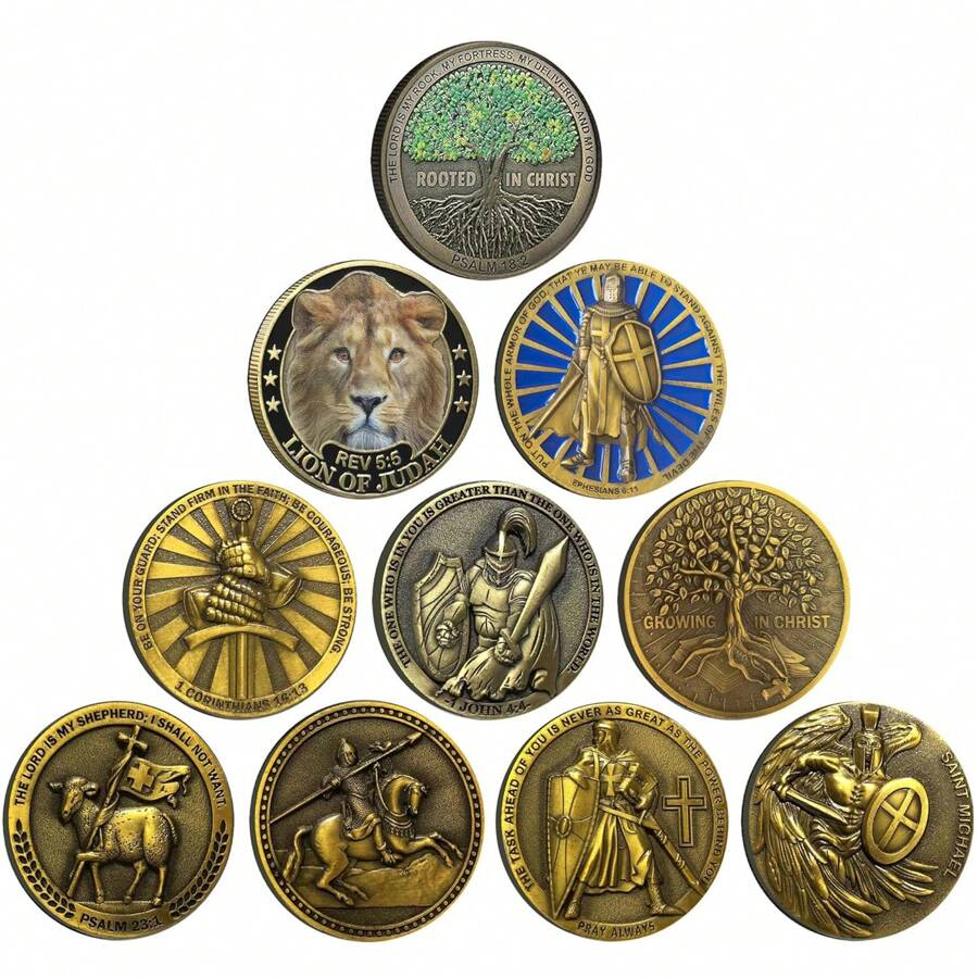 10-Pcs Christian Challenge Coin Collection Set - 1.57" Pocket Tokens ...